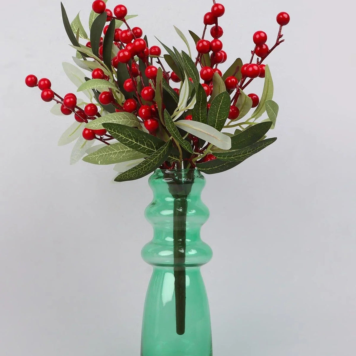 Festive Red Holly Hand-Finished Green Leaf Christmas Branch & Stem Ber ...