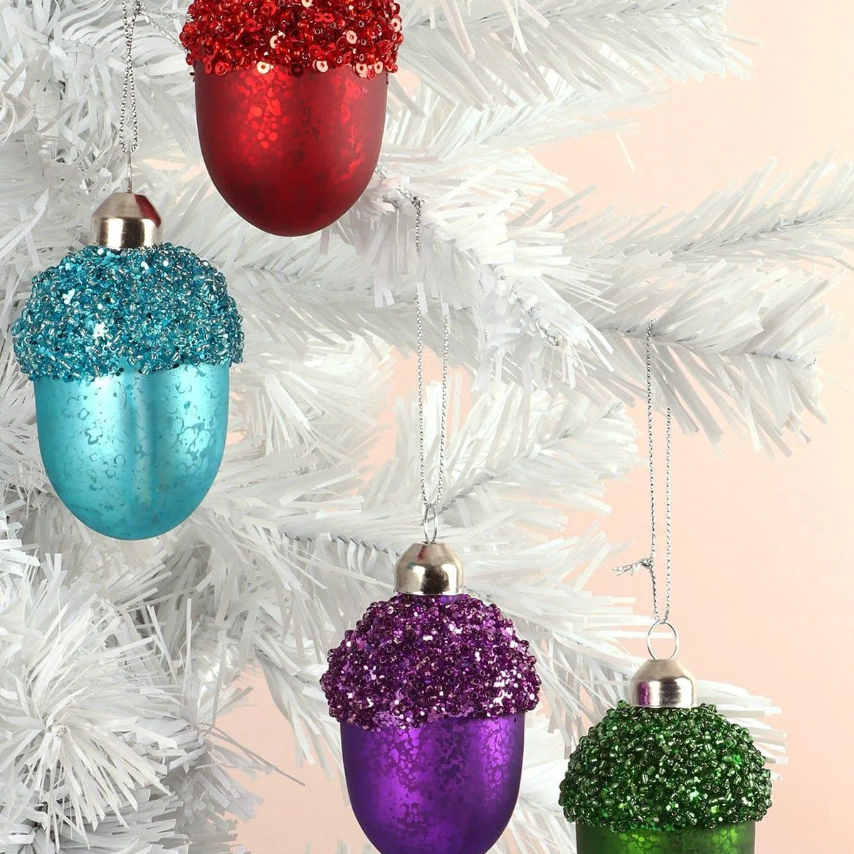 Glass Sparkle Acorn Christmas Tree Decoration Festive Baubles in Red ...