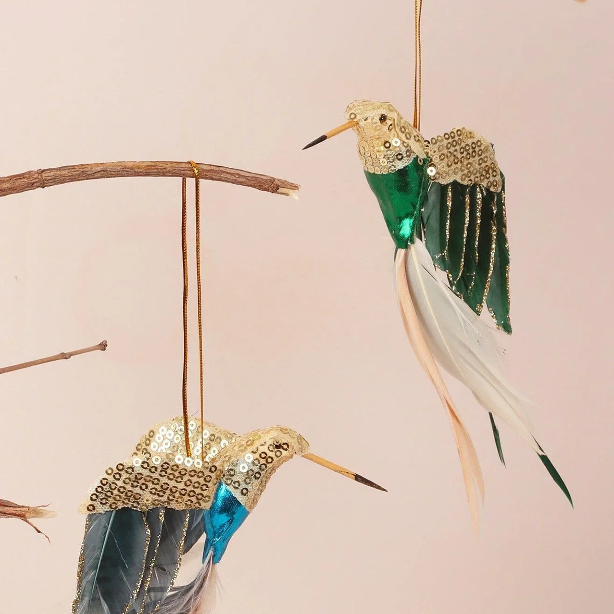 Gold Bird Christmas Tree Decoration with Sequins and Feathers – G Decor