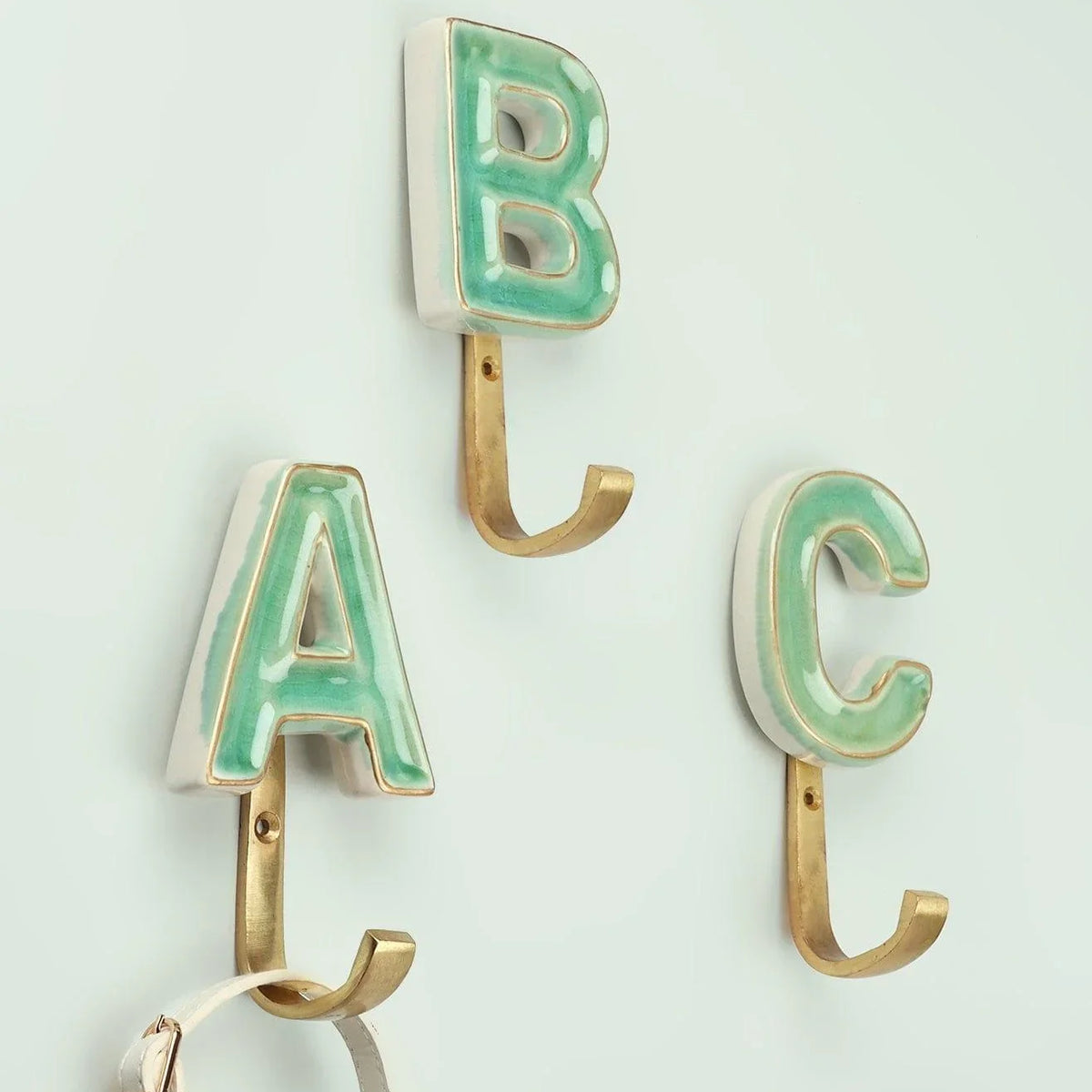 Personalised Handcrafted Monogram Alphabet Green Crackle Glazed Hooks ...